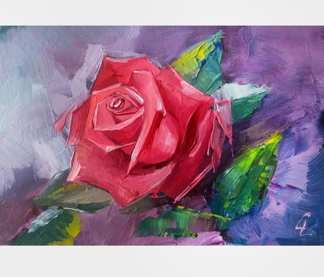 Red Rose Original Oil Painting on Canvas Flowers Art Framed With ...