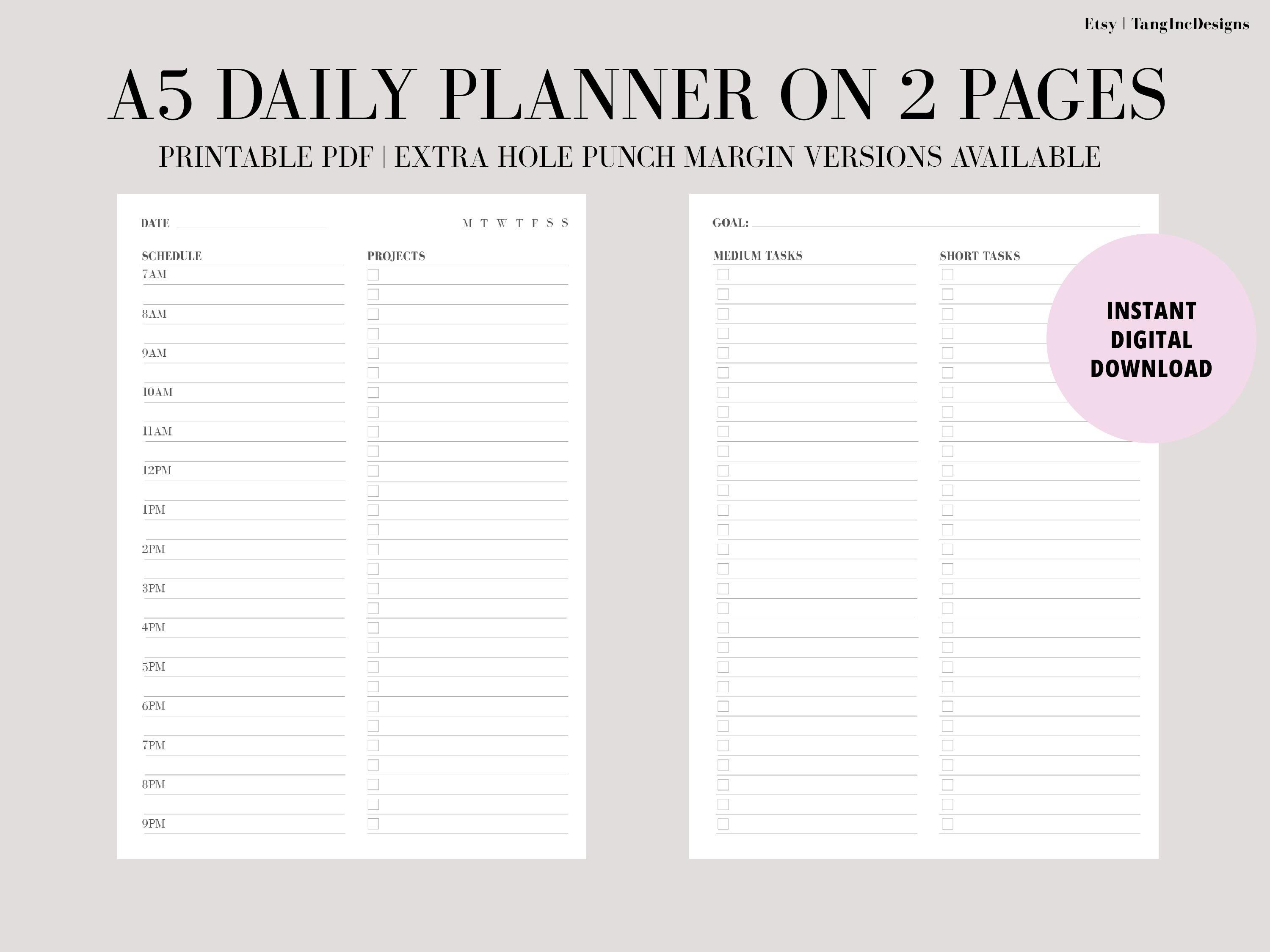 A5 Printable Daily Planner on 2 Pages 4 Columns to Do List and Schedule ...