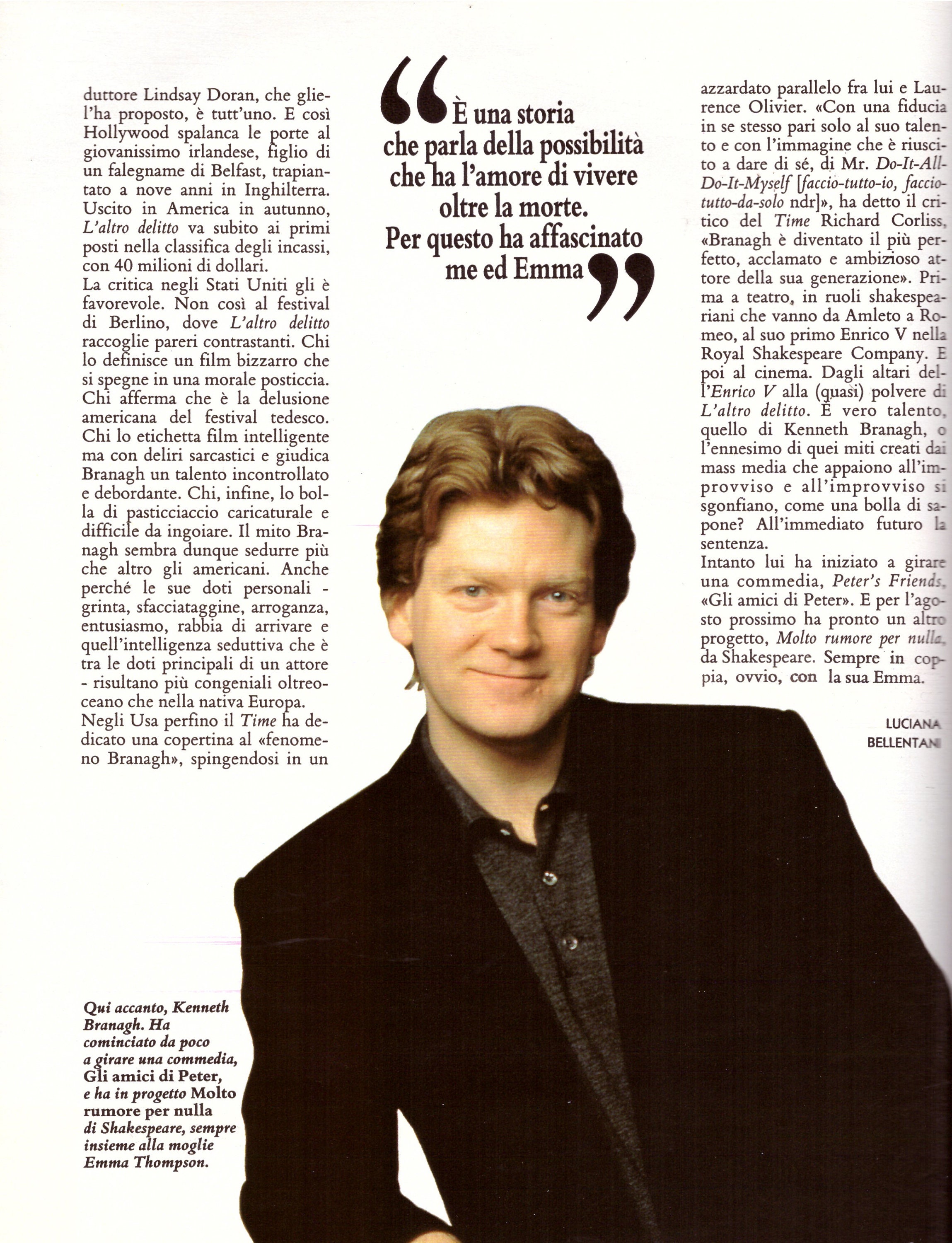 1992 Amica Vintage Fashion Magazine William Hurt Kenneth Branagh Daryl ...