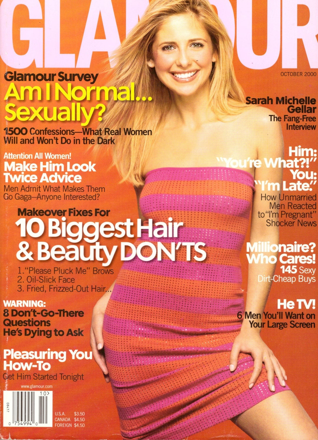 2000 Glamour Vintage Fashion Magazine Sarah Michelle Gellar Buffy ...