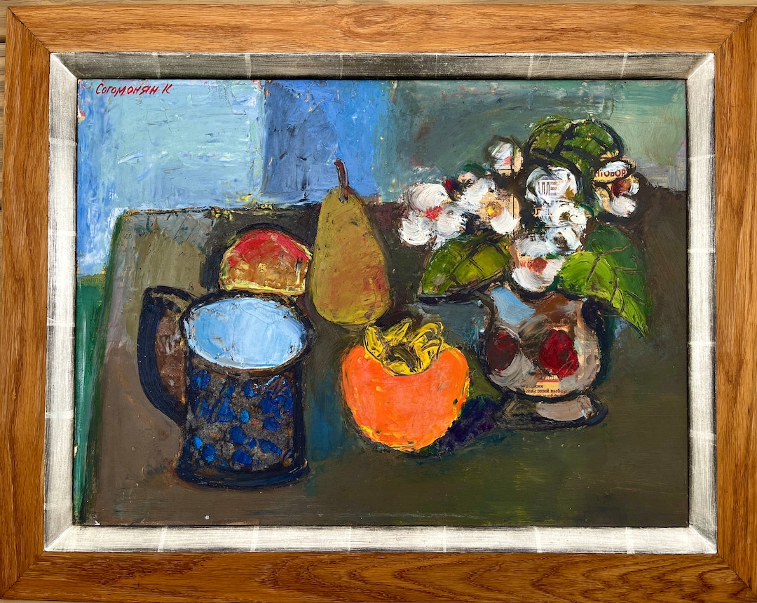 Original Vintage Oil Painting Still Life persimmon by Kerop Sogomonian ...