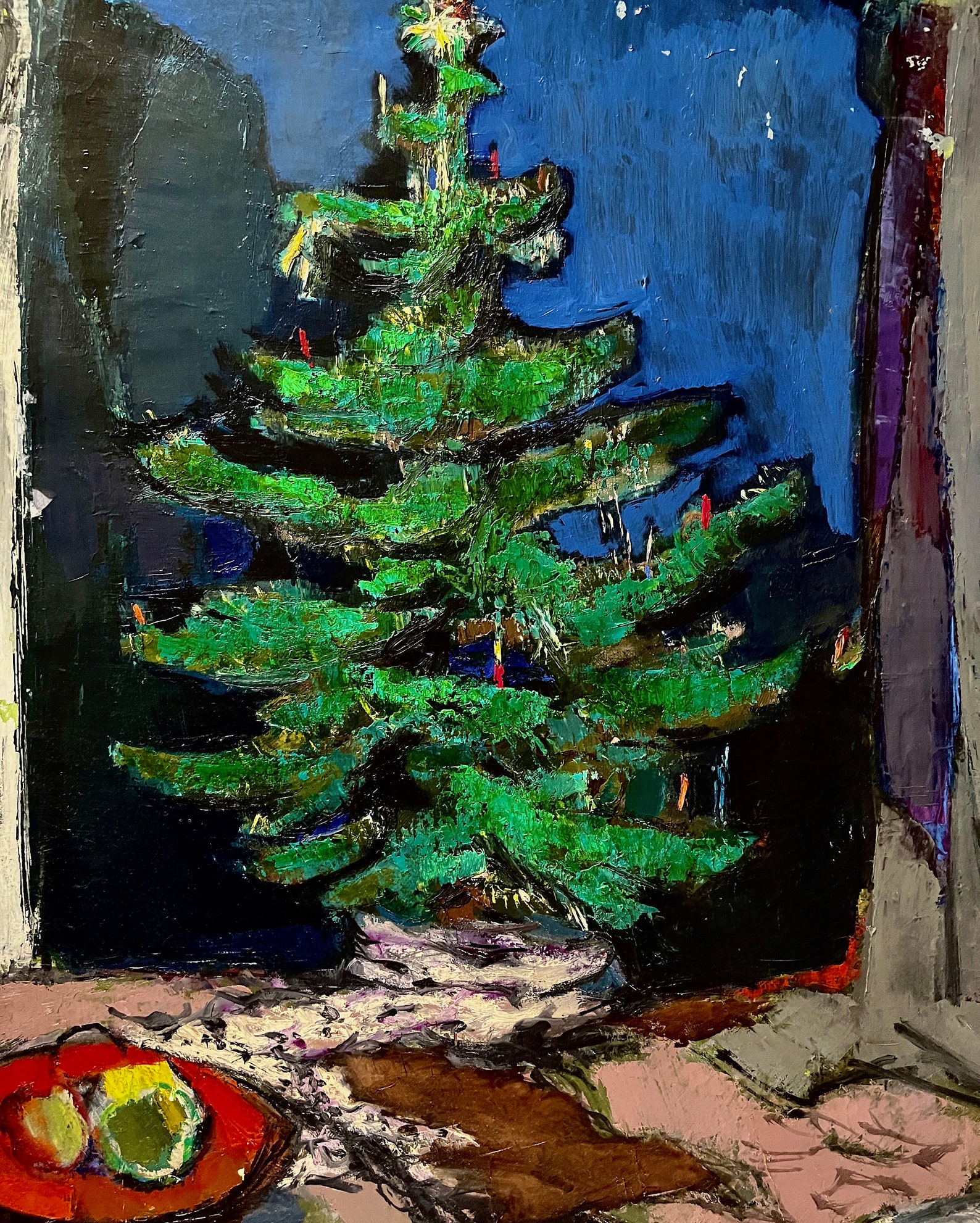 Vintage Christmas Tree Oil Painting, Signed Biro, Still Life - Etsy