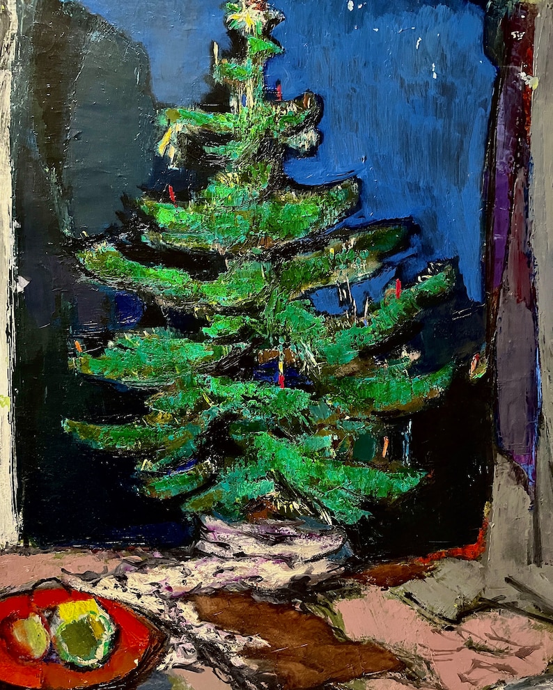 Very Large Original Painting Oil, Vintage Still Life christmas Tree by ...