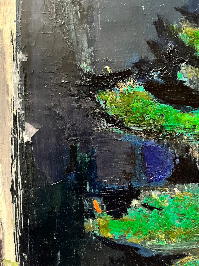 Very Large Original Painting Oil, Vintage Still Life christmas Tree by ...