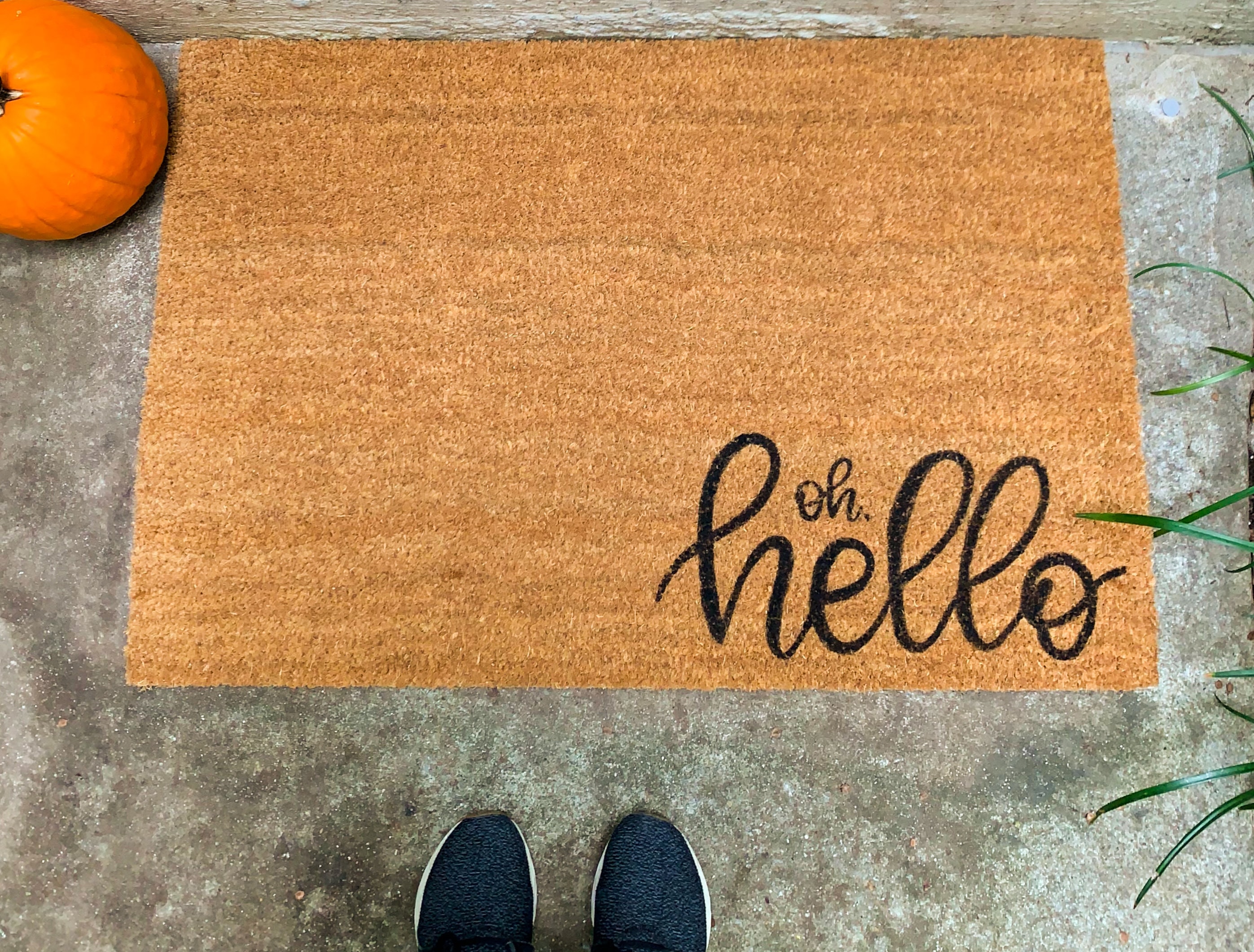 Oh Hello Welcome Mat Hand-lettered Hand-painted Coir Doormat - Etsy