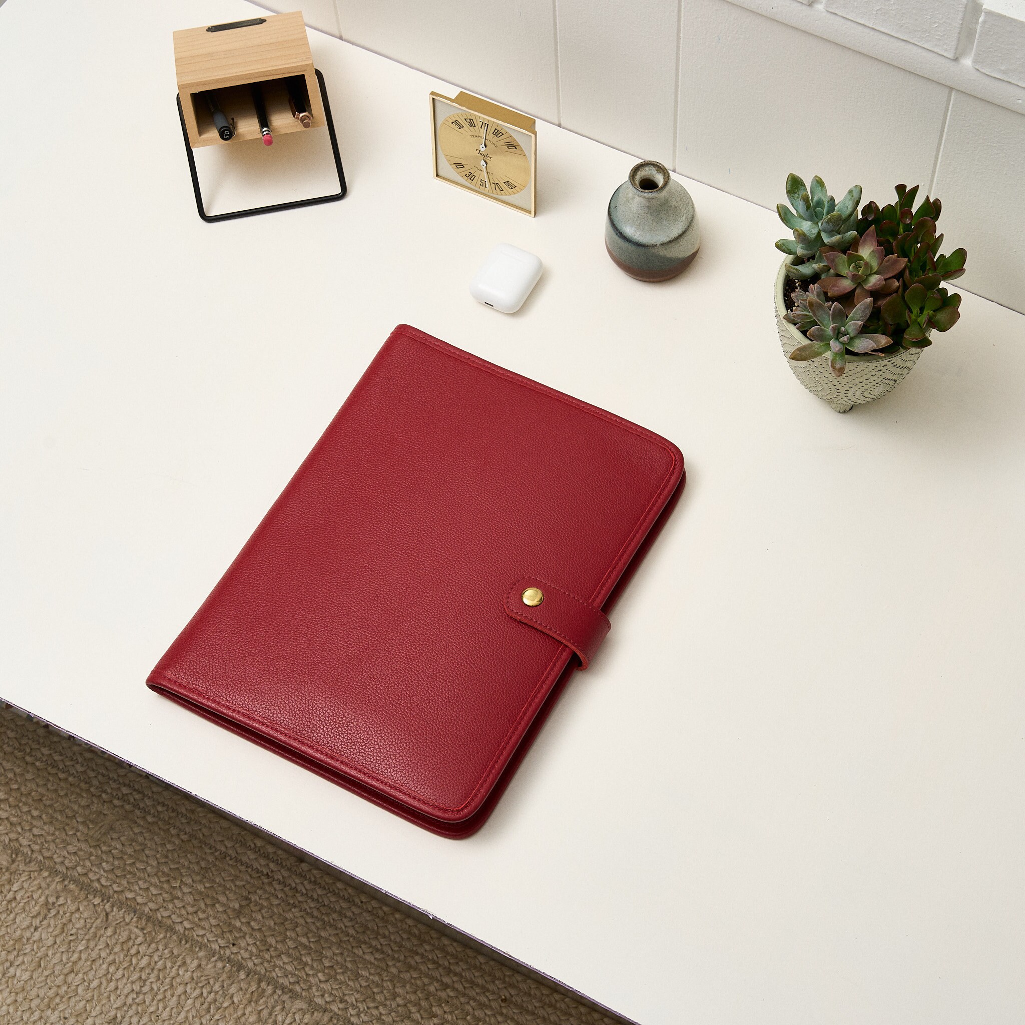 Snapped Leather Portfolio in Red Full Grain Leather Portfolio for Men ...