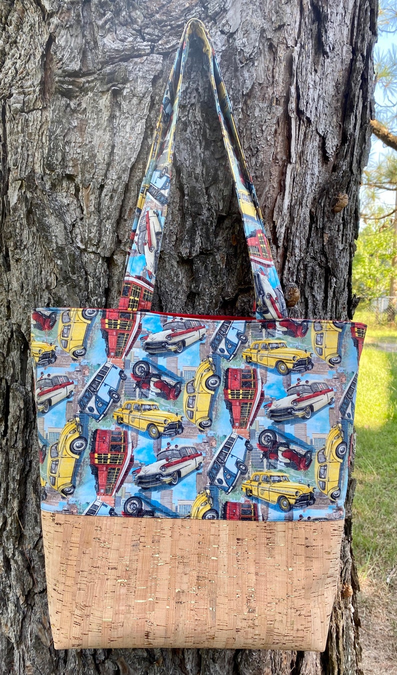 VW Bus, Bug, Trolley Tote Bag With Cork Bottom With Magnetic Closure - Etsy