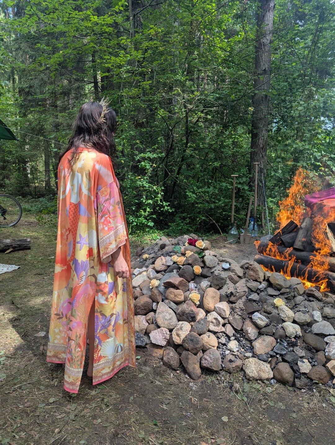 Peacock Kimono Robe, Forest Festival Robe, Floral Kimono, Coral Mermaid ...