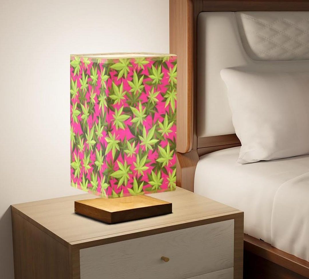 Square Table Lamp Cannabis Room Light Pot Leaf Themed Room Decor ...