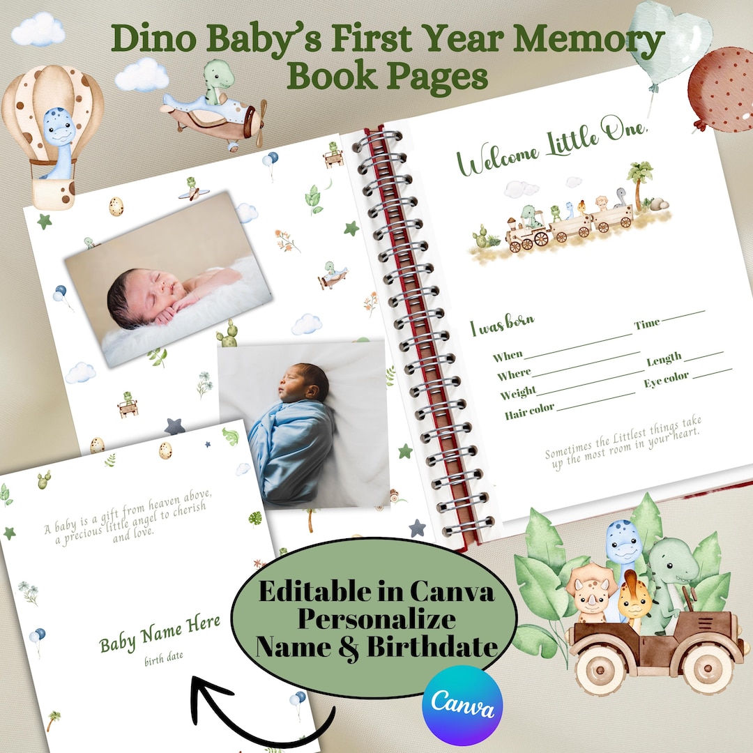 Dino Baby Memory Book Pages, Editable Printable (digital Download) - Etsy