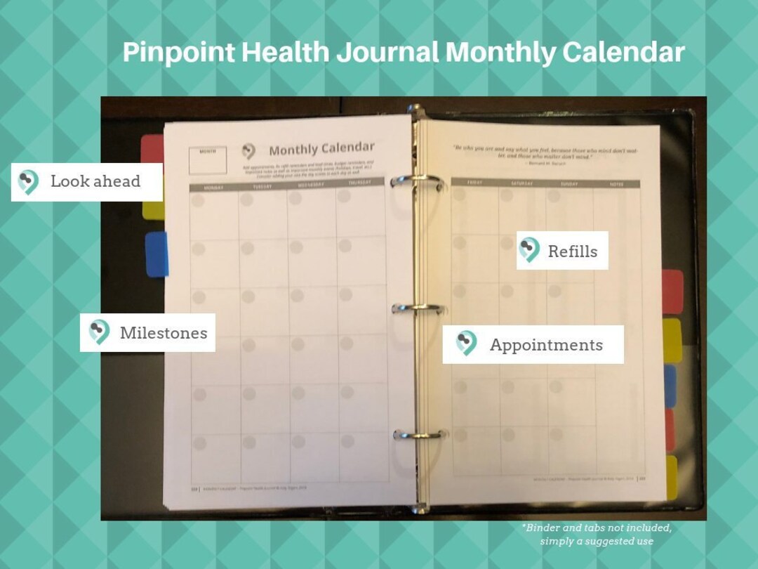 Monthly Calendar: Pinpoint Health Journal to Organize Care for a Child ...