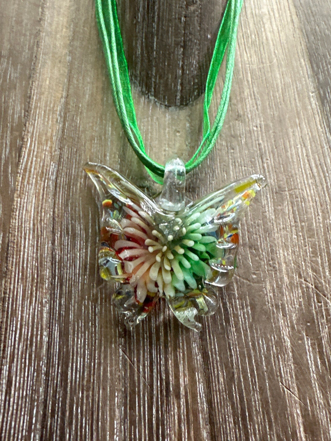 Orange/green Murano Glass Butterfly Pendant Necklace - Etsy