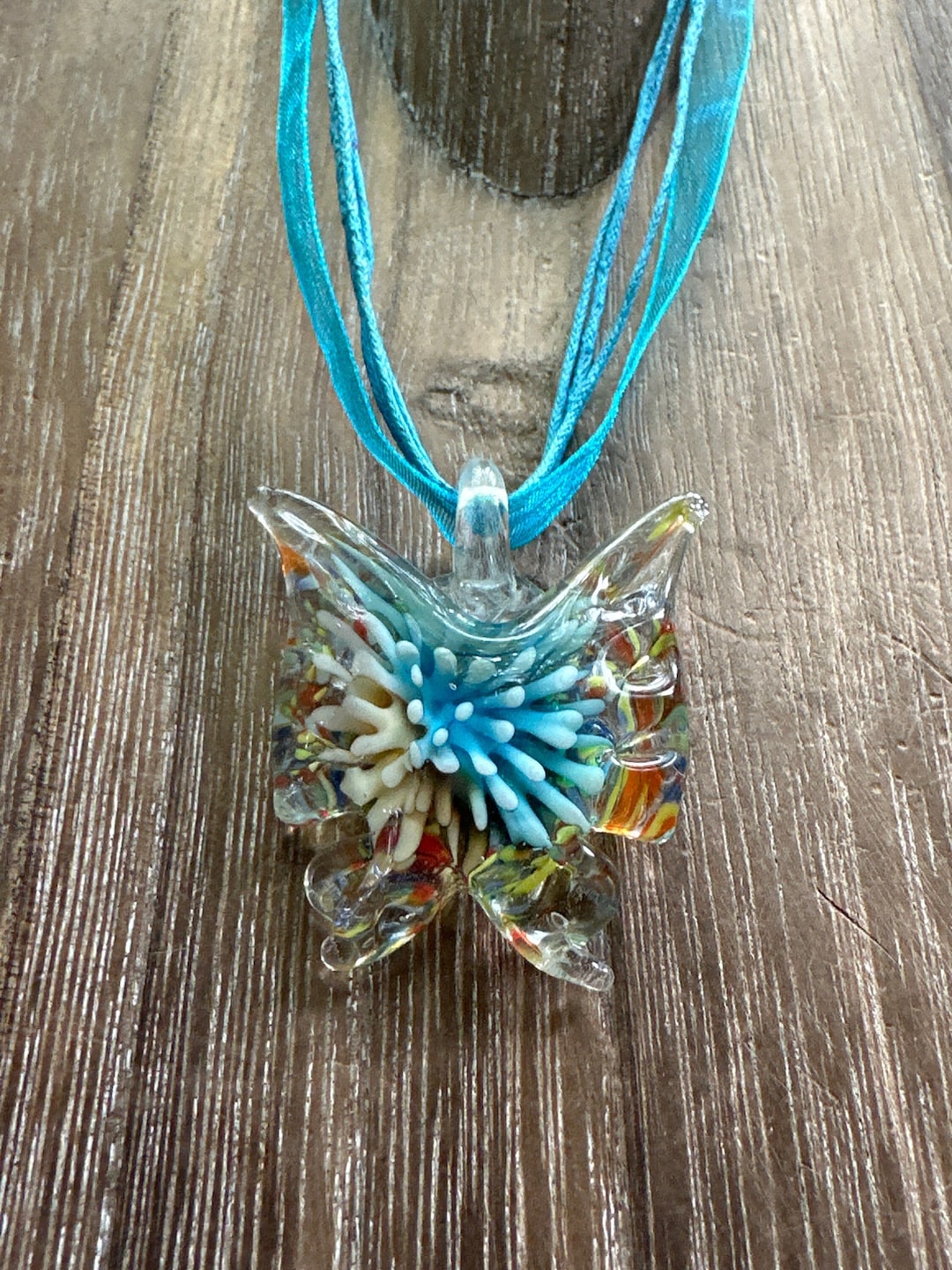 Aqua Blue Butterfly Pendant Murano Glass Butterfly Butterfly Pendant ...