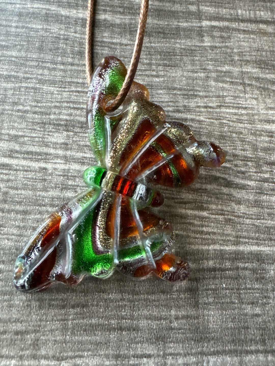 Orange/green/gold Murano Glass Butterfly Pendant Necklace - Etsy