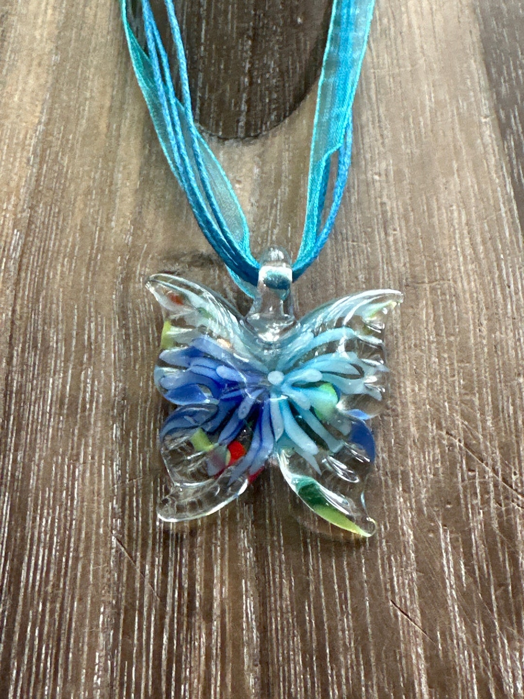 Blue Butterfly Murano Glass Pendant Necklace - Etsy