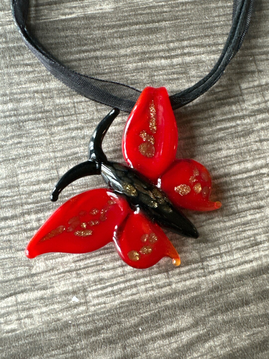 Red Lampwork Glass Butterfly Pendant Necklace - Etsy