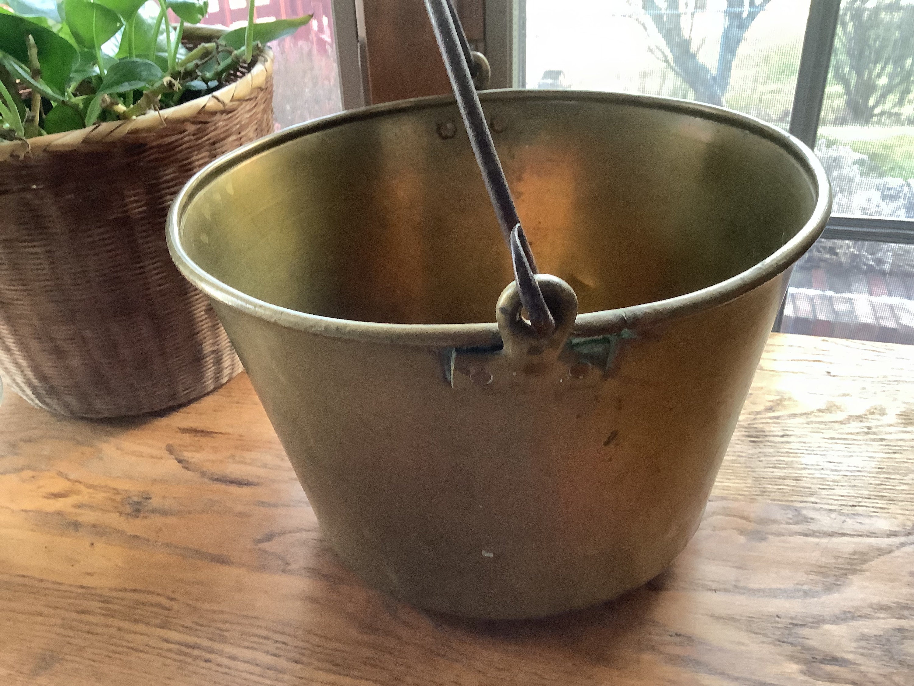 Antique 1851 Solid Brass Bucket With Handle/hiram W. Walker Waterbury ...