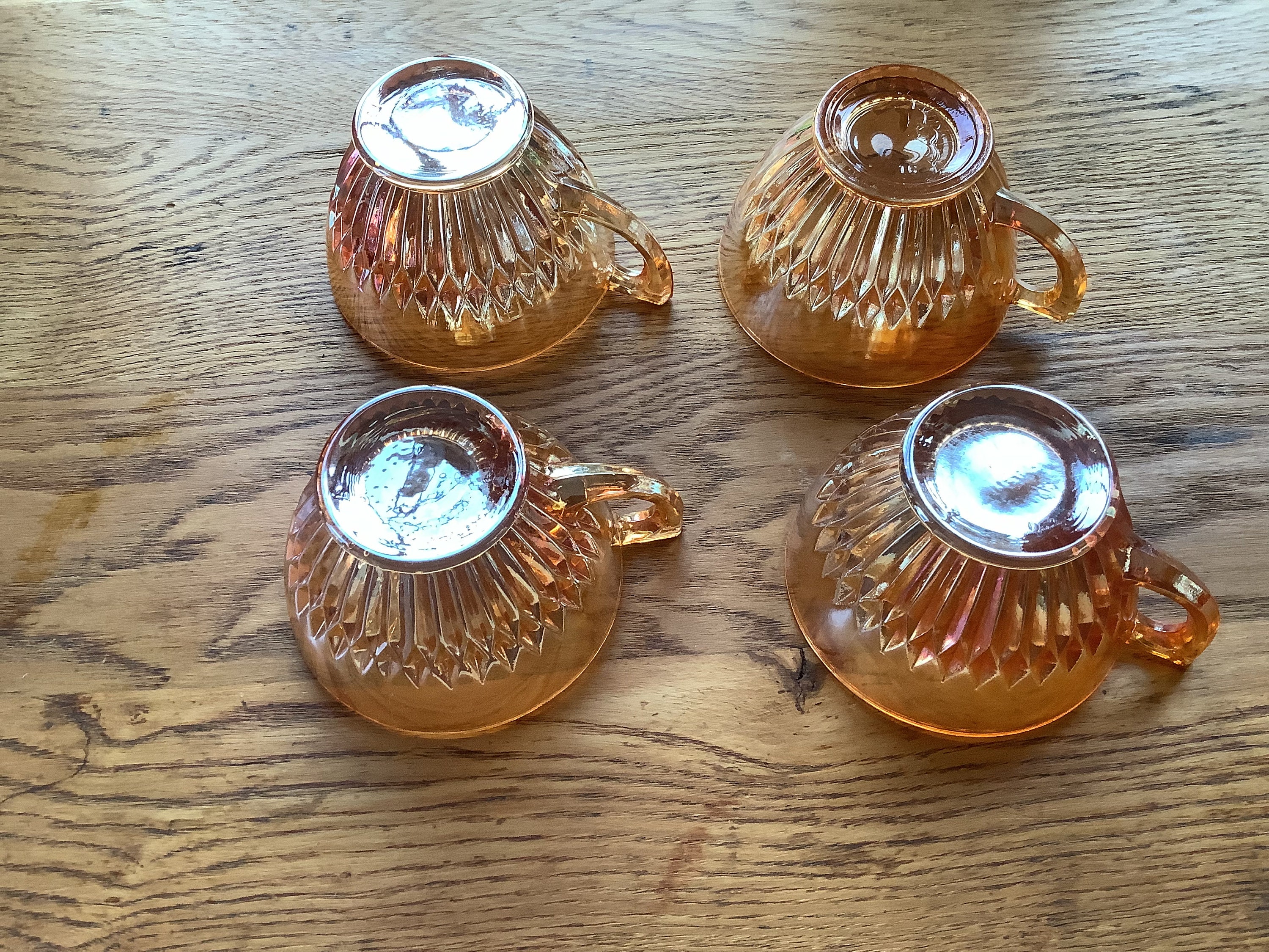Four Vintage Carnival Glass Cups and Saucers - Etsy