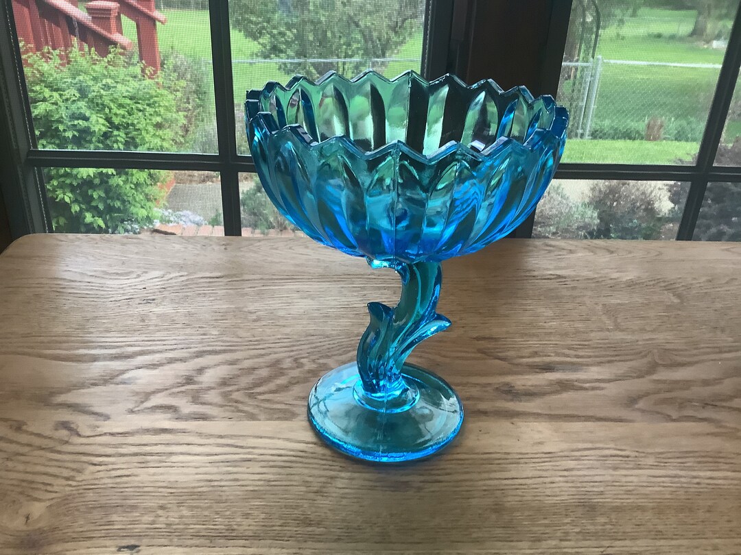 Vintage Blue Tulip Glass Compote Dish/ Indiana Glass Co. Compote - Etsy