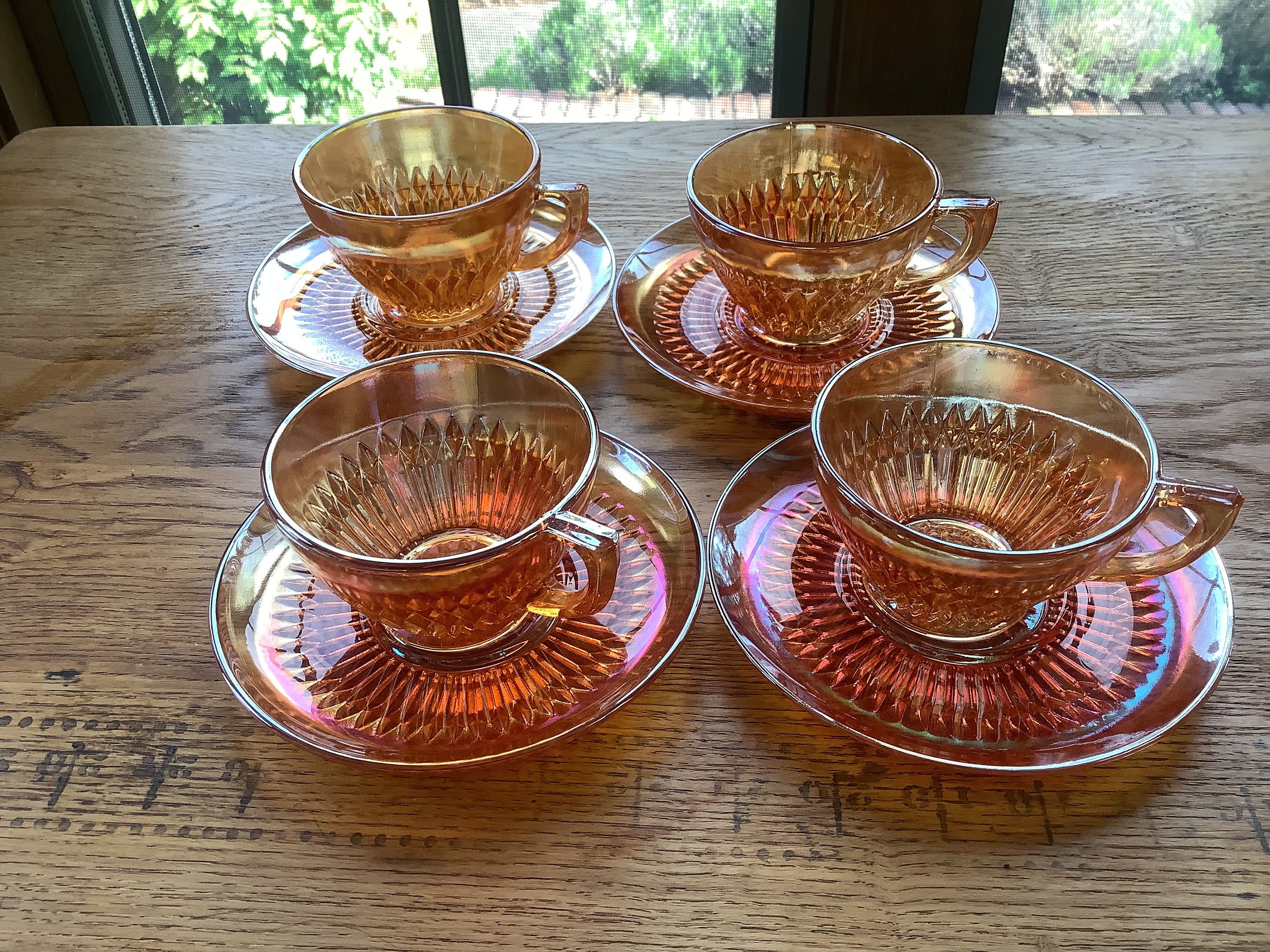 Four Vintage Carnival Glass Cups and Saucers - Etsy