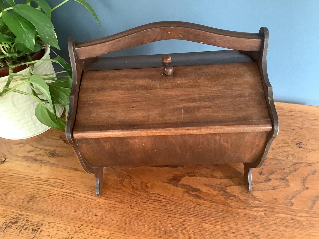 Vintage Wooden Sewing Box Stand With Handle - Etsy
