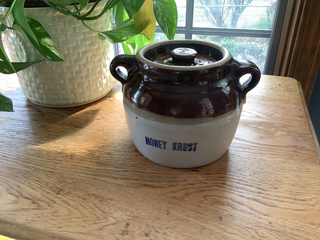 Vintage Honey Crust Crock With Lid/double Handled Crock With Lid ...