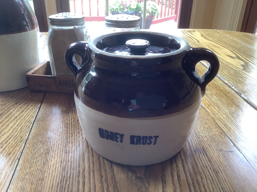 Vintage Honey Crust Crock With Lid/double Handled Crock With Lid ...