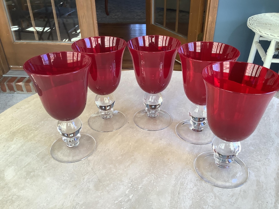 Vintage Set of Five Ruby Red Stemmed Goblets/vintage Dining/vintage Red ...