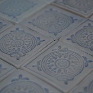 Set of 20 Small Blue and Gray Tiles, Handmade Tiles, Mandala Tiles ...