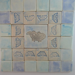Small Blue Ceramic Tiles With Fish Design, Spanish Tiles, Fish Mosaic ...