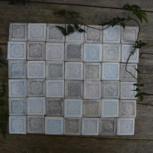 Set of 20 Small Blue and Gray Tiles, Handmade Tiles, Mandala Tiles ...