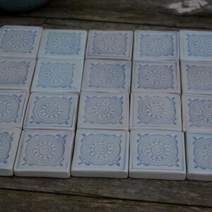 Set of 20 Small Blue and Gray Tiles, Handmade Tiles, Mandala Tiles ...