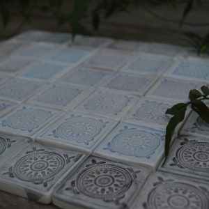 Set of 20 Small Blue and Gray Tiles, Handmade Tiles, Mandala Tiles ...