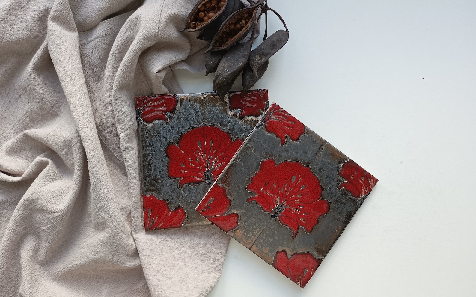 Poppy Flower Spanish Tiles, Hand Painted, Andalusian Tile, Red Flower ...