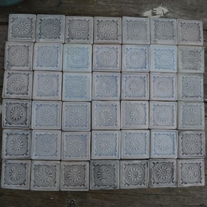 Set of 20 Small Blue and Gray Tiles, Handmade Tiles, Mandala Tiles ...