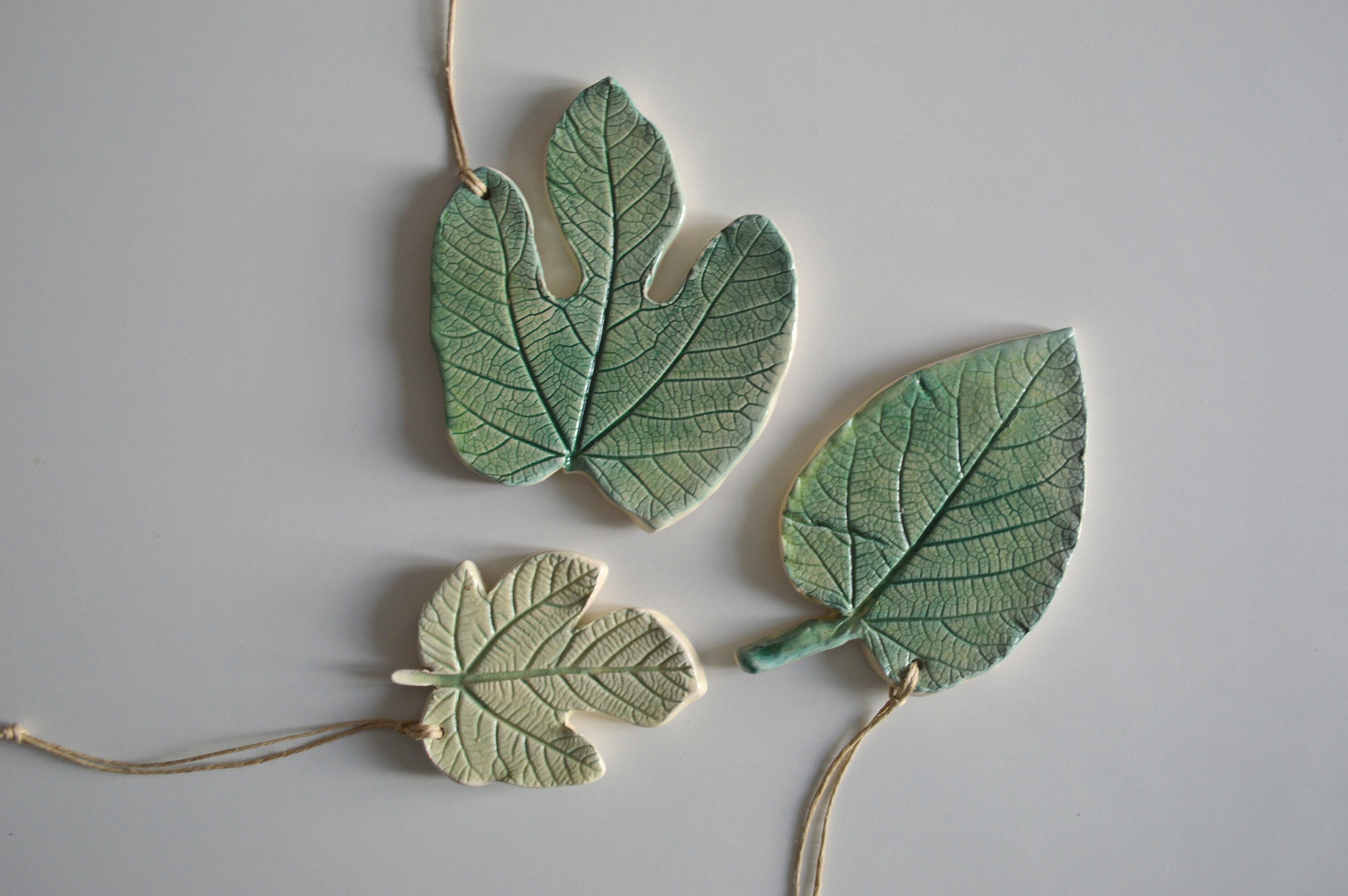 Handmade green leafs ornaments set of three hanging fig | Etsy