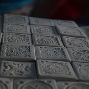 Set of 20 Small Blue and Gray Tiles, Handmade Tiles, Mandala Tiles ...