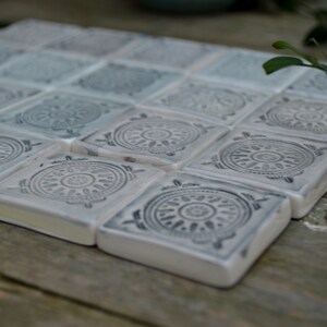 Set of 20 Small Blue and Gray Tiles, Handmade Tiles, Mandala Tiles ...