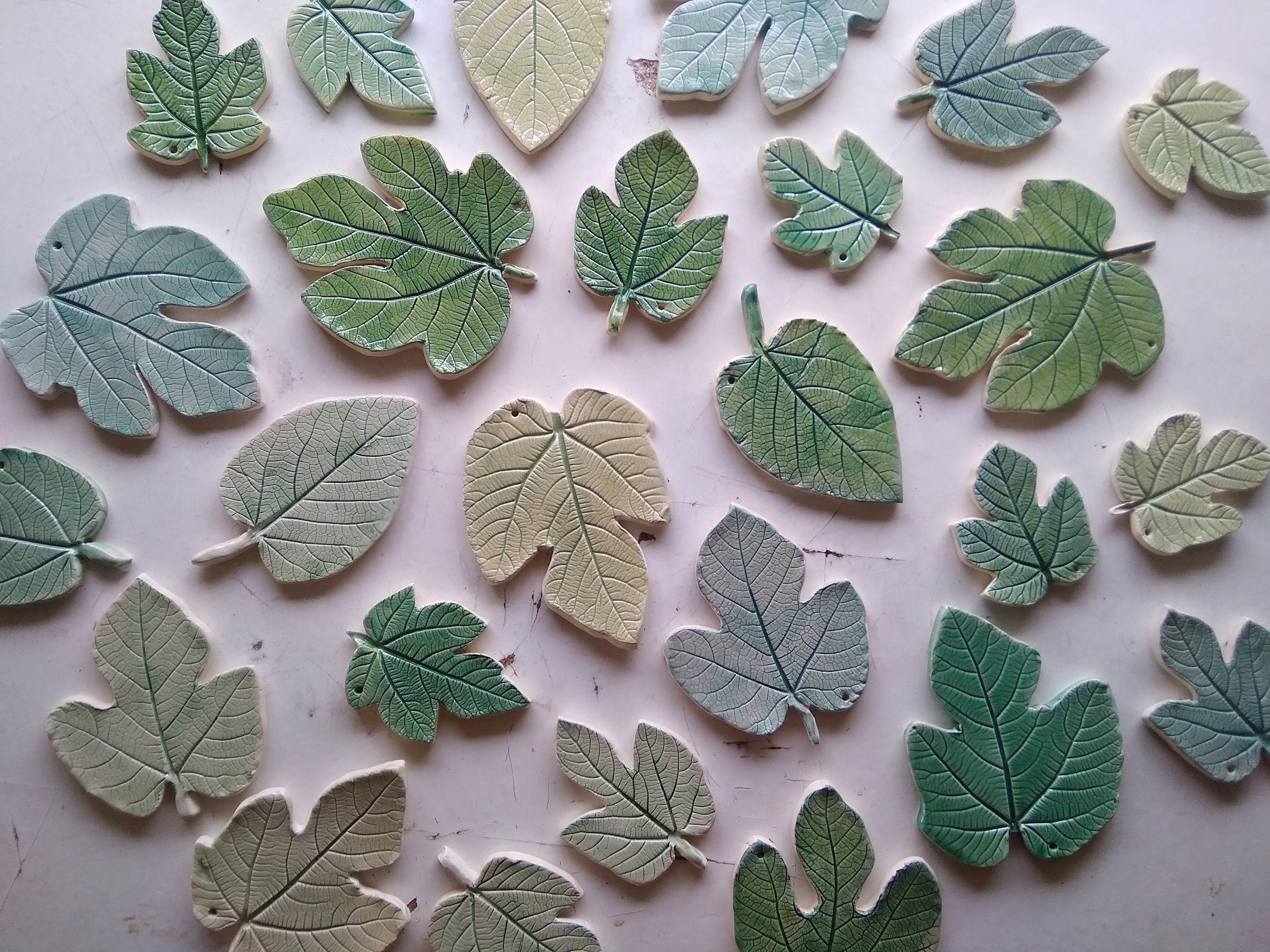 Handmade green leafs ornaments set of three hanging fig | Etsy