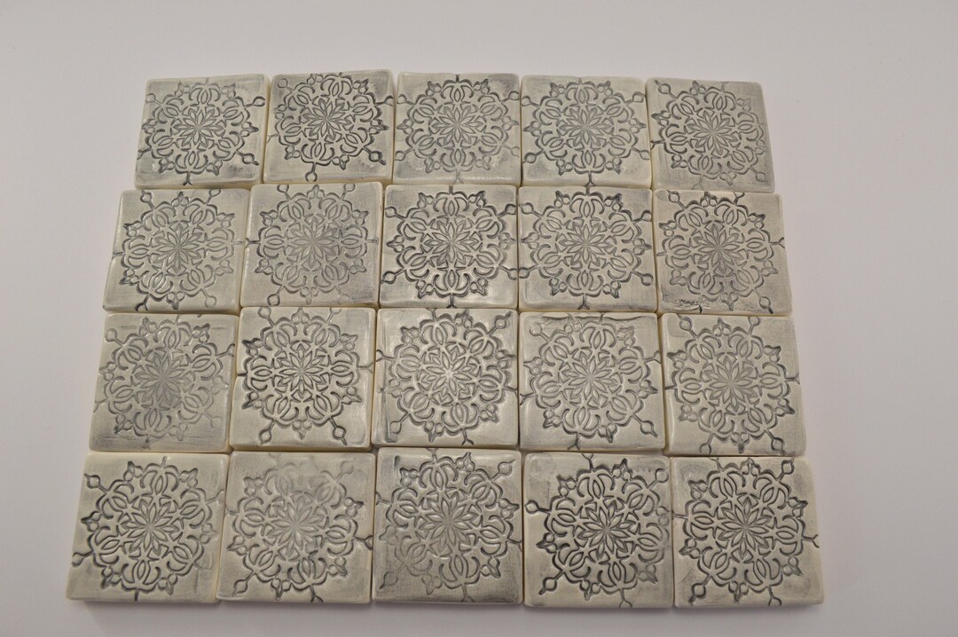Small Ceramic Grey Tiles, Handmade Spanish Tiles, Ceramic Mural ...
