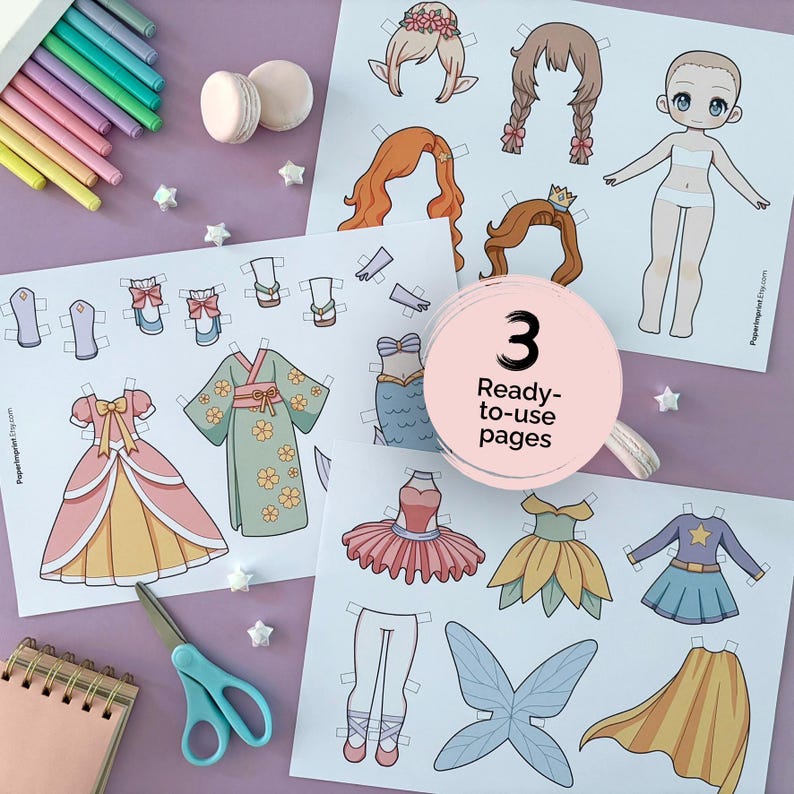Fantasy Paper Doll: Anime Manga Girl Dress-up Papercraft Coloring Pages ...
