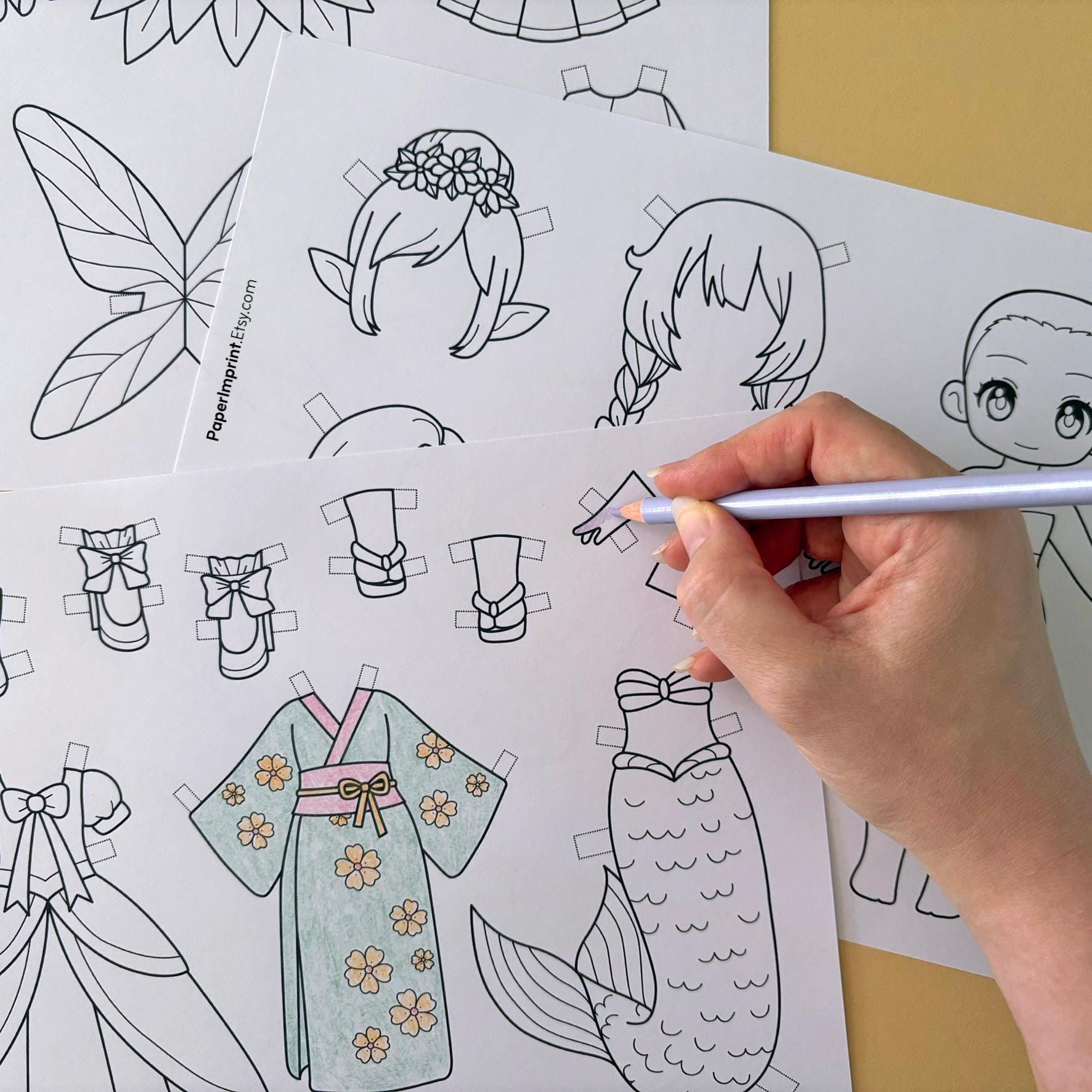 Fantasy Paper Doll: Anime Manga Girl Dress-up Papercraft Coloring Pages ...