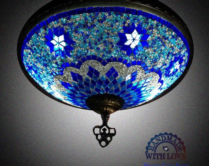 Starlight Blue Turquoise White Stars Turkish Flush Lamp,moroccan Lamp ...