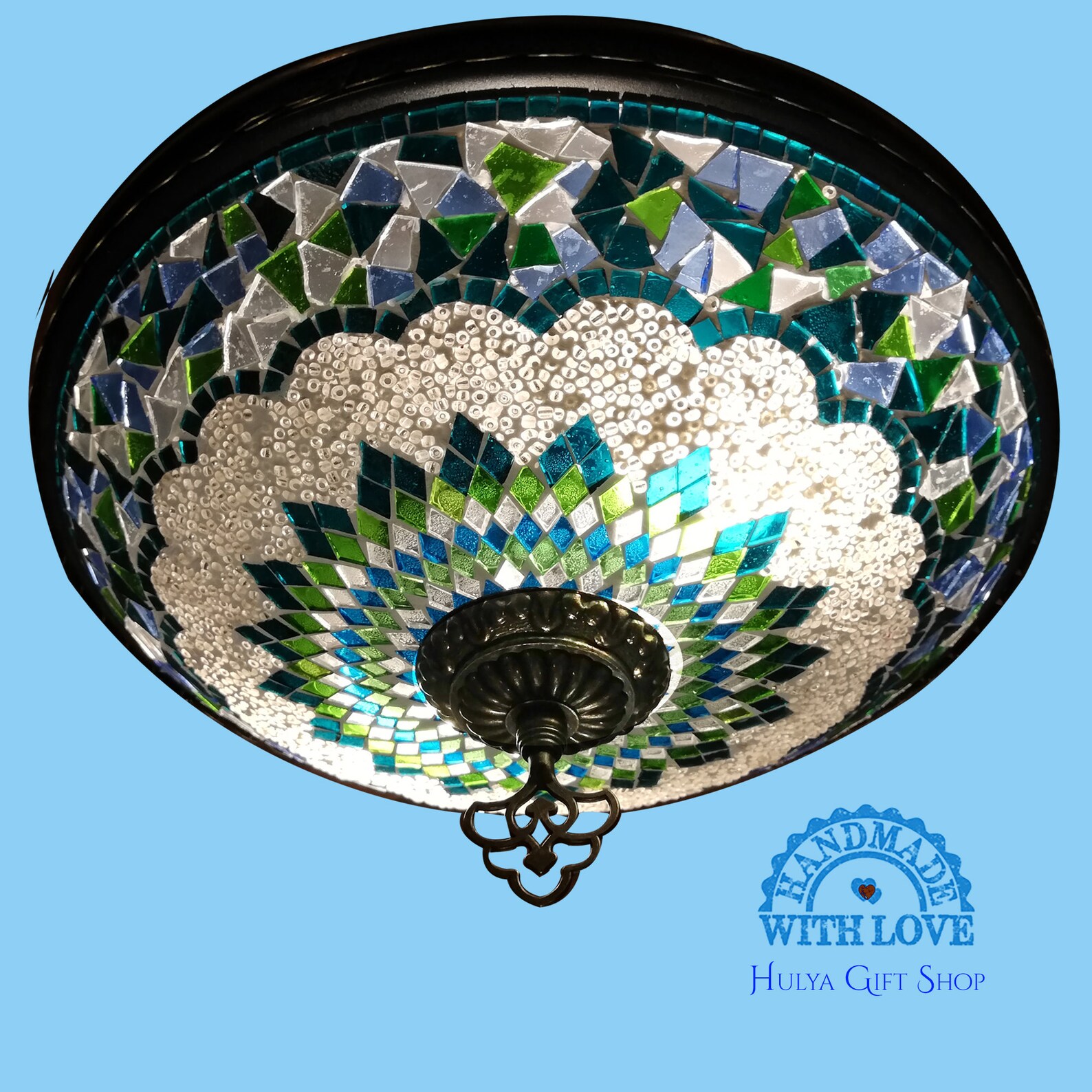 Turquoise Green Blue Turkish Flush Lamp Moroccan Lamp Hand | Etsy