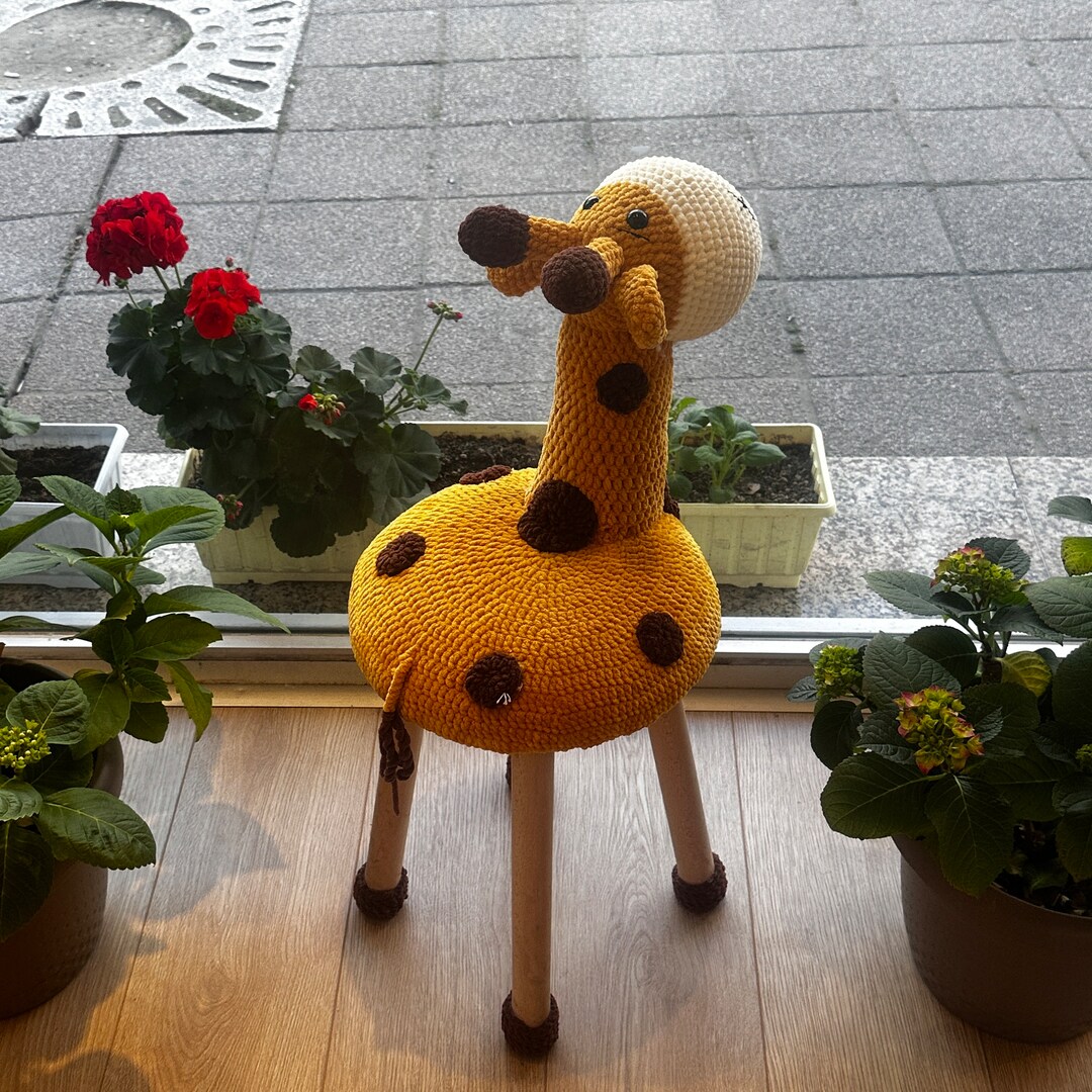 Stool Tiny Baby Giraffe, Hand Made Velvet Cover, Wood Seat and Feet ...
