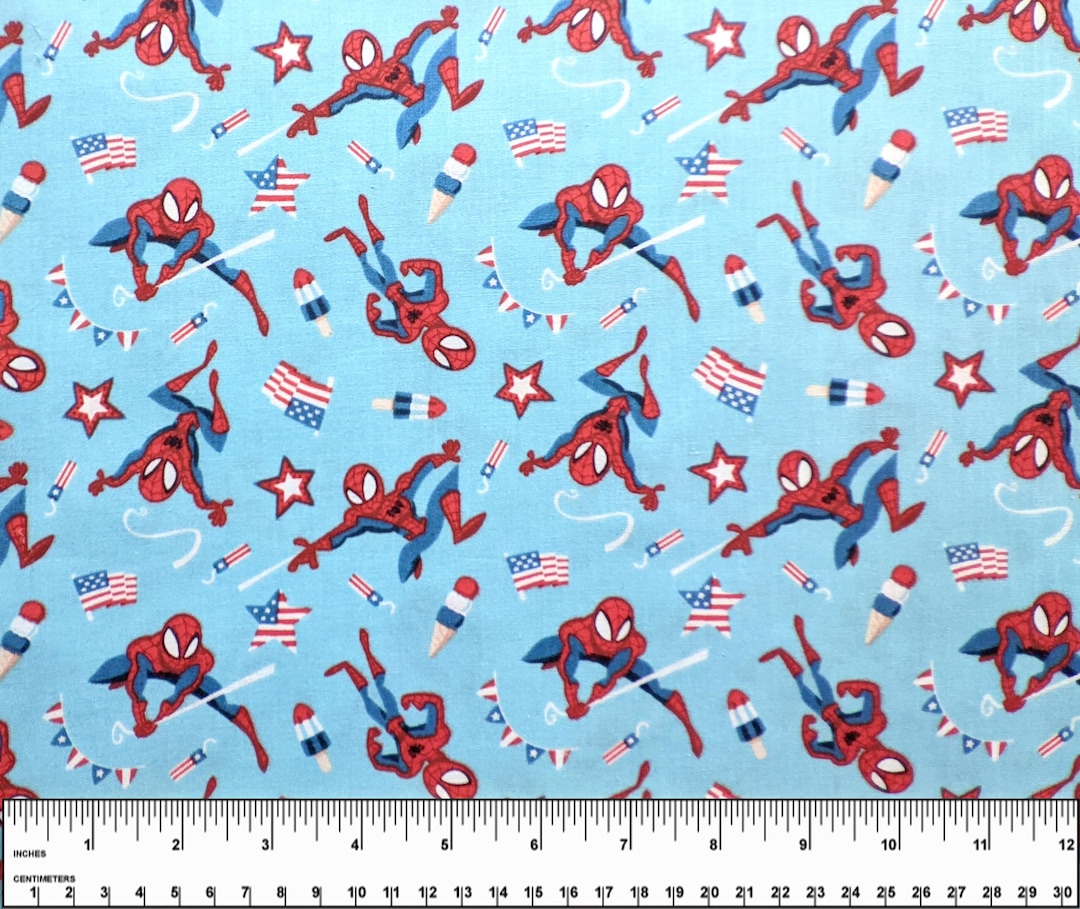 100 % Cotton,camelot,marvel Spider-man Fabric,hero,american Flag,star ...