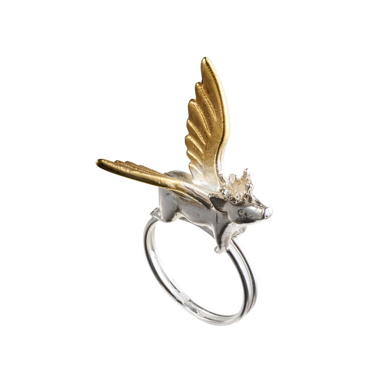Flying Pig Ring, Statement Ring, Silver Ring, Sterling Silver Pig Ring ...