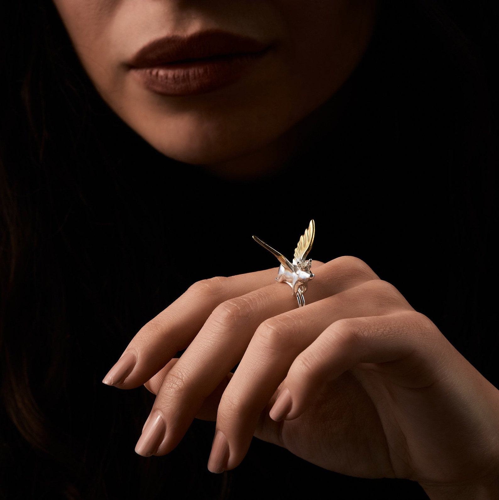 Flying Pig Ring, Statement Ring, Silver Ring, Sterling Silver Pig Ring ...