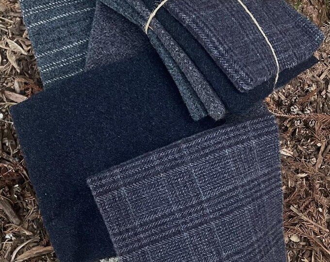MEDIUM & DARK BLUE Wool Stack - 1/2 Yd Mill-dyed Premium Wool- #WS1029 ...
