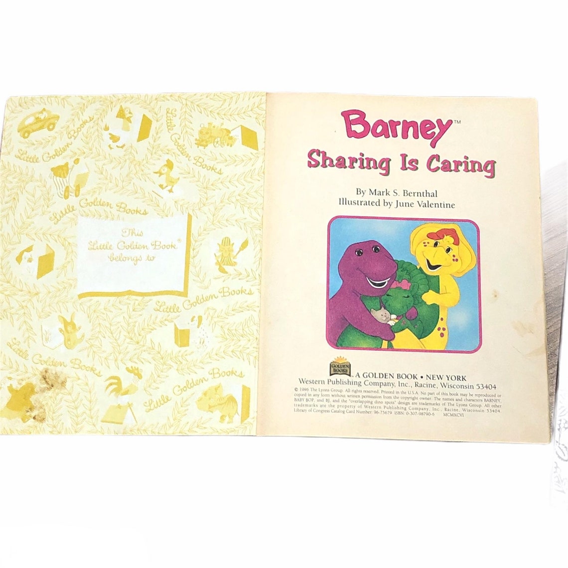 Little Golden Book 1996 Barney Sharing is Caring Childrens Vintage Kids ...